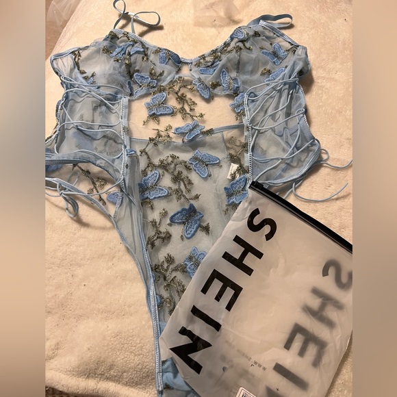 Tops | Butterfly Embroidery Sheer Mesh Teddy Bodysuit | Poshmark